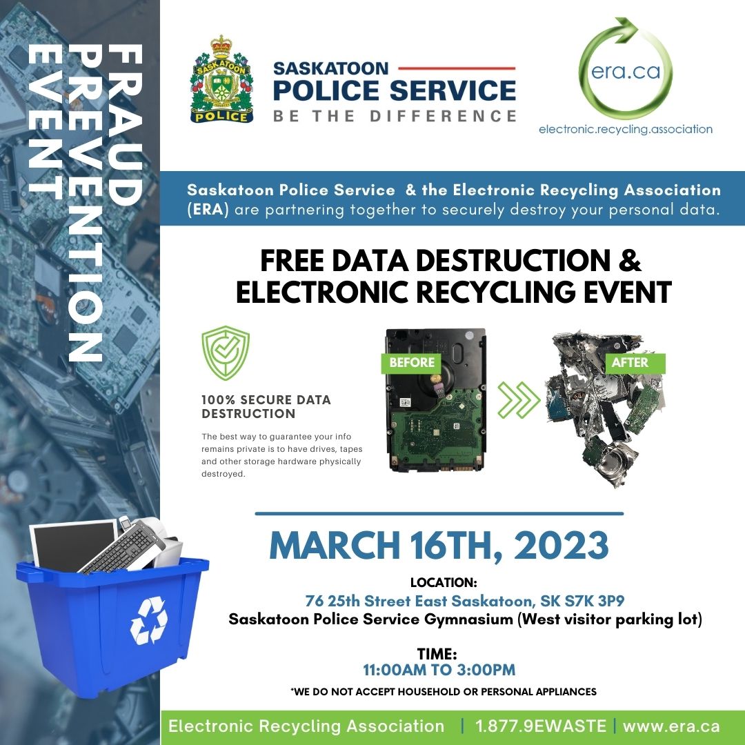 Recycle & Shred Unused Electronics Safely with Saskatoon Police
